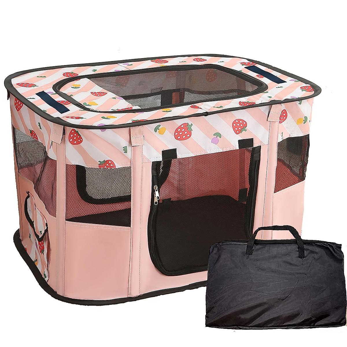 VARMTOR Puppy Playpen, Portable Dog Play Pen, Sturdy Cat Playpen, Foldable pop up pet Tent, Pet Playground Indoor/Outdoor (L, Pink) CF-01