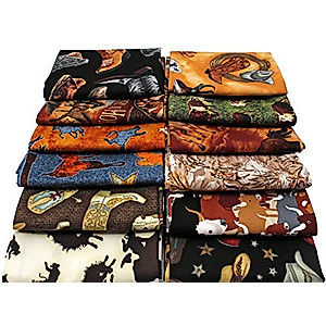 10 Fat Quarters - Assorted Western Cowboys Old West Out West Horses Rodeo Horse Lasso Boots Horseshoes Classic Quality Quilters Cotton Fabric Bundle M221.11
