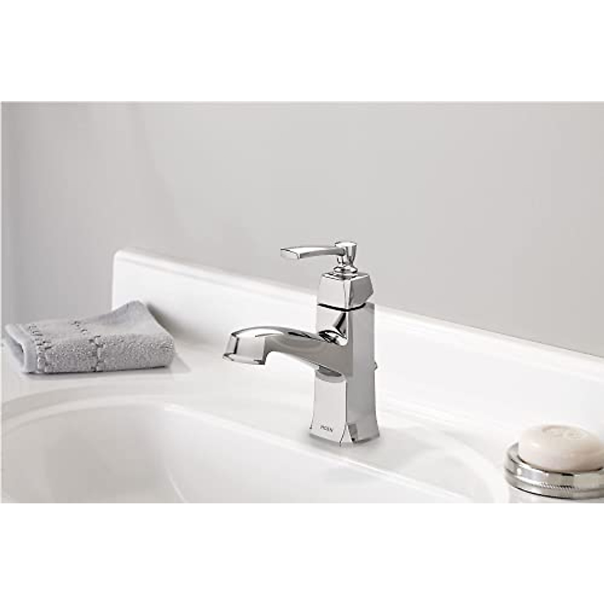 Moen Conway Chrome One-Handle Single Hole or Centerset Bathroom Faucet with Drain Assembly, WS84923