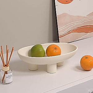 Relexome Fruit Bowl Three-Legs Ceramic Fruit Bowl Fruit Basket For Kitchen Counter Candy Bowl Decorative Pedestal Key Bowl For Table, 10 Inch Oval