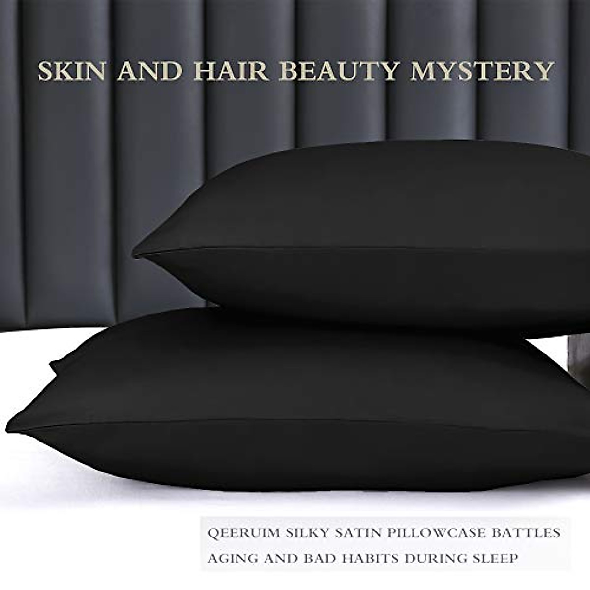 Qeeruim Home Satin Pillowcase for Hair and Skin, 2-Pack - King Size (20x40 inches) Silk Pillow Cases - Satin Pillow Covers with Envelope Closure, Black