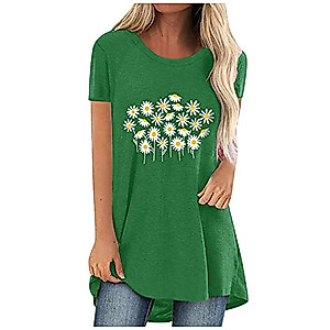 Womens 2023 Summer Fashion Tops Dressy Casual Crewneck Sweatshirt Striped Clothes Short Sleeve Loose Pullover Shirts Flannel Shirts for Women Pink and White