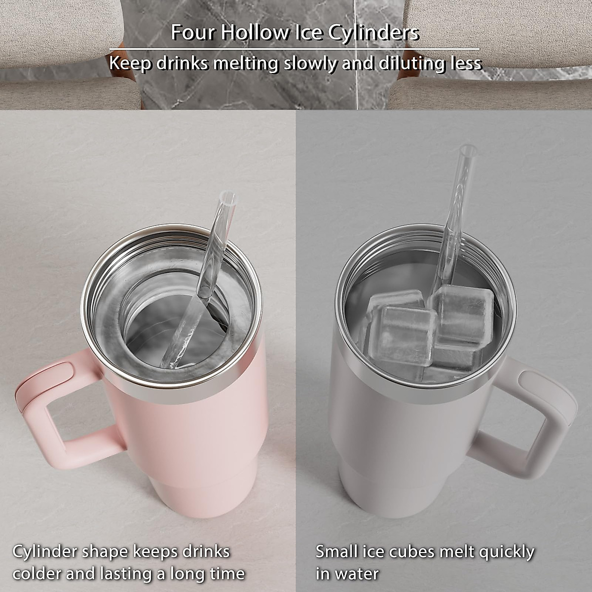 Ice Cube Tray for Stanley Cup,Reusable Ice Cube Trays with Lid for 20oz 30oz 40oz Tumbler,4 Hollow Silicone Cylinder Ice Mold for Ice Drink, Juice, Whiskey, Cocktail