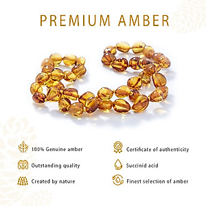 Amber Necklace - 100% Authentic Amber (Rich Honey, 13.5 inches), Certified Amber Necklace with Safety Clasp and Knotted Beads