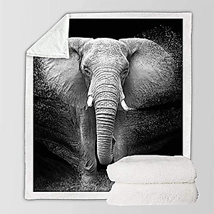 Sleepwish Elephant Blanket African Elephant Throw Blankets Black and White Soft Elephant Fleece Blanket Vintage Elephant Sherpa Blanket Elephant Lover Gifts for Kids Adults Women Men (50" x 60")