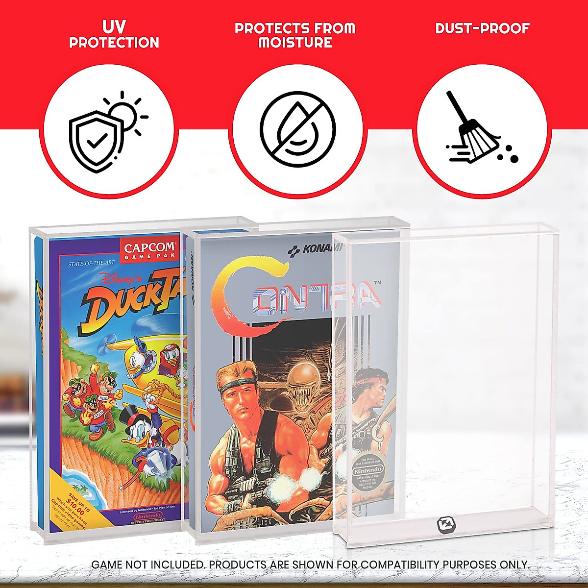 Acrylic Video Game Box Storage Case for Nintendo NES Video Game Box - 4MM Thick, Anti-Dust, Anti-UV, and Acid-Free Clear NES Holder, Video Game Covers by EVORETRO (Pack of 2)