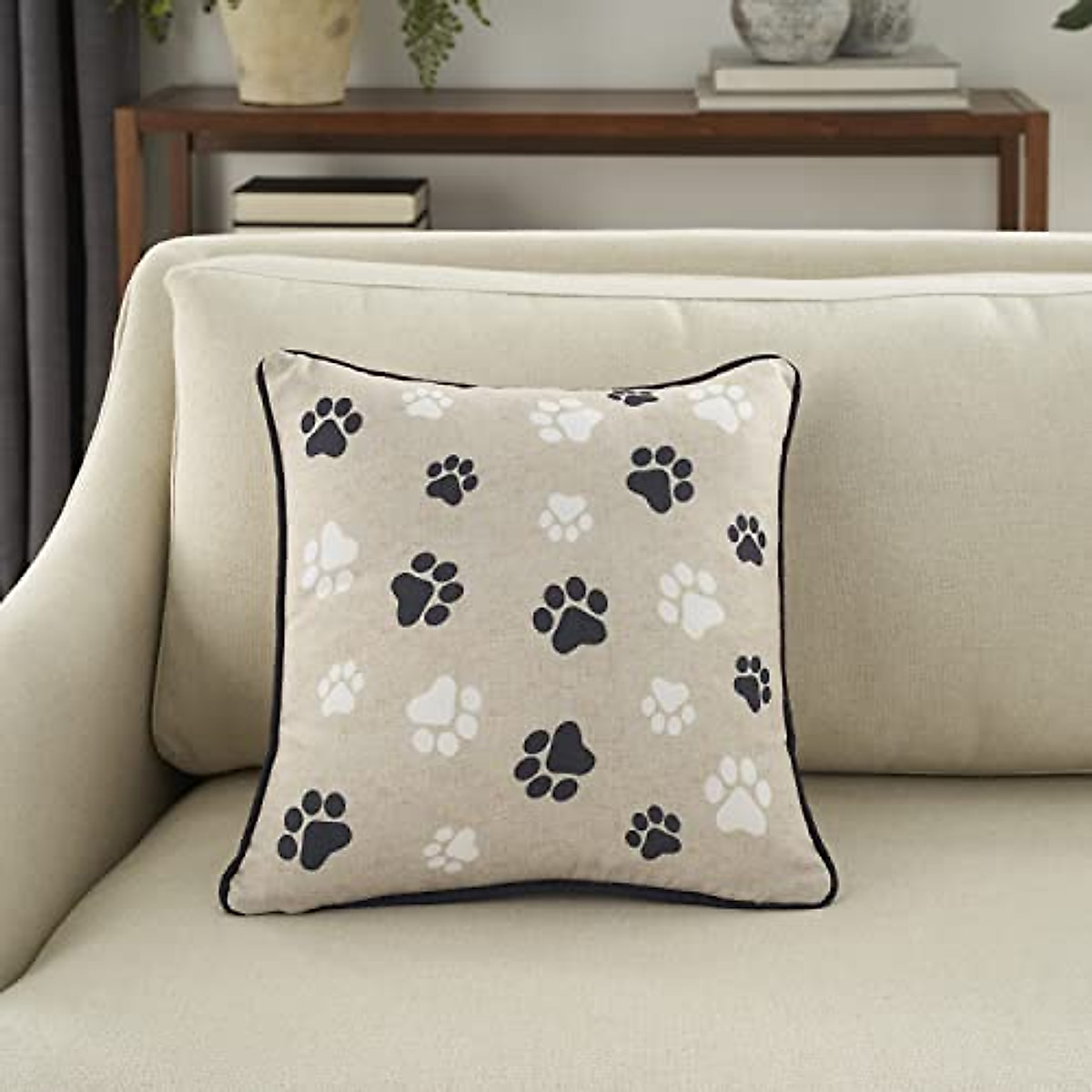 Mina Victory Pet Beds & Houses Emb Paw Prints Black 14" x 14" Throw Pillow