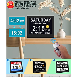 Véfaîî Digital Clock 2.0 with Date and Time for Elderly, 19 Alarms Custom Reminders, Dementia Clock for Seniors, Loud Alarms, Auto DST, Memory Function, Easy to Read (8" Large Black)