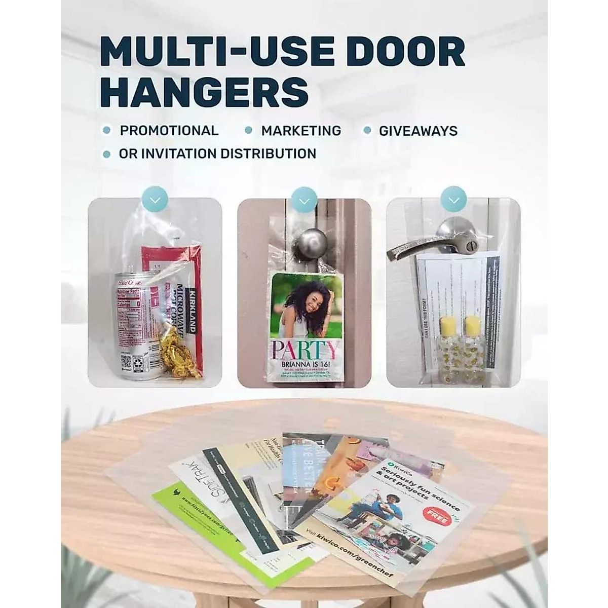 Skywin 1000 Door Hanger Bags 6 x 12 inches - Clear Door Hanger Bags Protects Flyers, Brochures, Notices, Printed Materials - Waterproof and Secure Door Knob Hanger for Outdoor Use (1000)