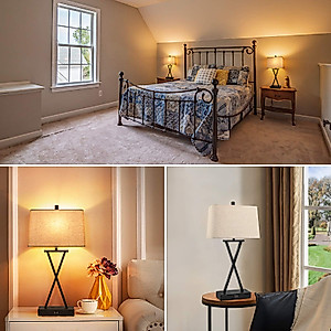 Set of 2 Touch Control 3-Way Dimmable Table Lamp Modern Nightstand Lamp with 2 USB Port Bedside Desk Lamp with Fabric Shade for Living Room Bedroom Hotel, Cream, Bulbs Included