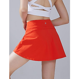 1a1a Tennis Skirts for Women with Shorts Pockets High Waisted Tummy Control Golf Skorts Skirt Athletic Workout Sports Gym Exercise Short Skirt Skort Orange Small