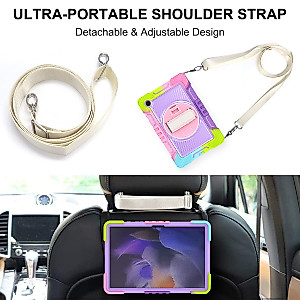 Hocase for Galaxy Tab A8 10.5" Case, with 360 Rotation Stand/Hand & Shoulder Strap, Heavy Duty Shockproof Rugged Rubber Hard Protective Case for Samsung Galaxy Tab A8 10.5" (2022) - Rainbow
