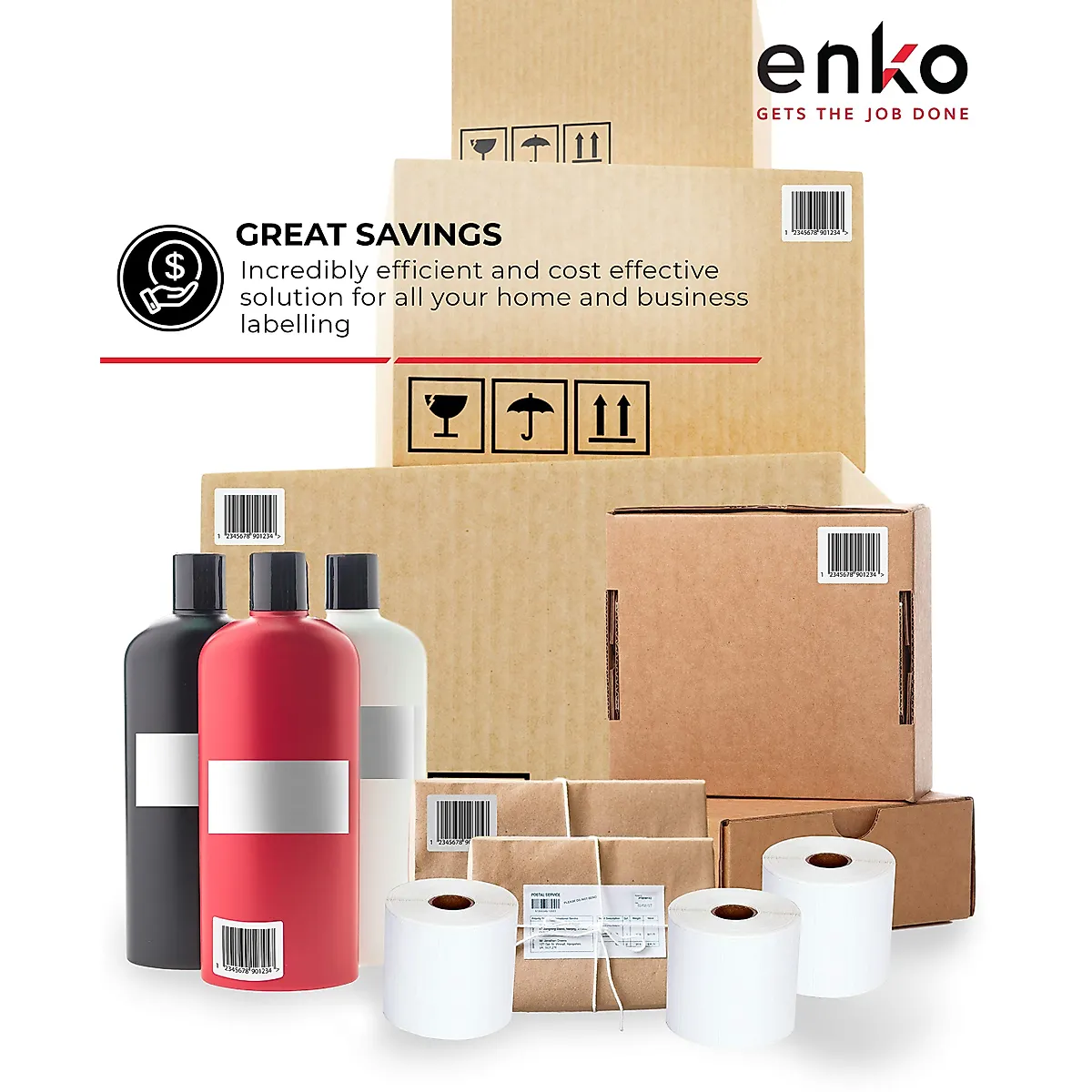 enKo Direct Thermal Labels 2-1/4 x 1-1/4 inches (12 Rolls, 12,000 Labels) Perforated Thermal Stickers for Address Mailing, Barcode, FBA Stickers, FNSKU Labels for Zebra, Rollo, Eltron Printer