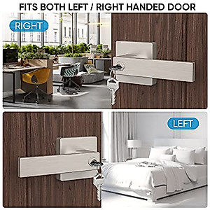 TICONN 2Pk Door Handle Heavy Duty, Reversible Square Door Lever for Bedroom, Bathroom and Rooms (Satin Nickel, Keyed Entry - Keyed Alike, 2 Pack)