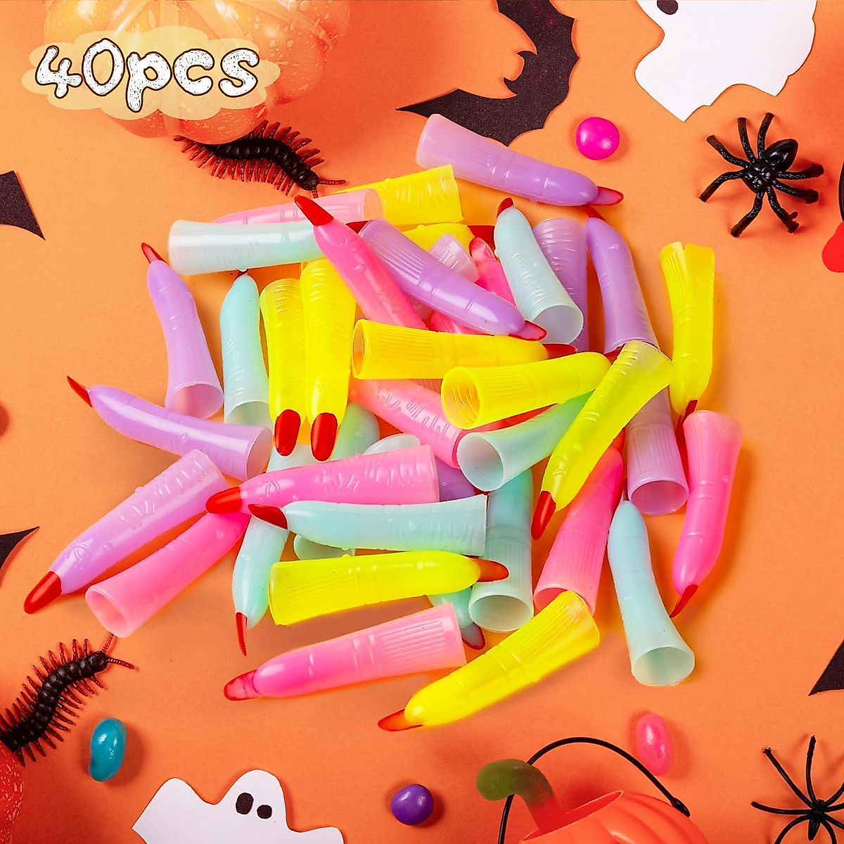 kockuu 40Pcs Witches Fingers Glow in the Dark Fake Monster Fingers for Kids Finger Reading Pointer Halloween Party Favors Witch Costume Accessories Fake Nails Trick or Treat Gifts