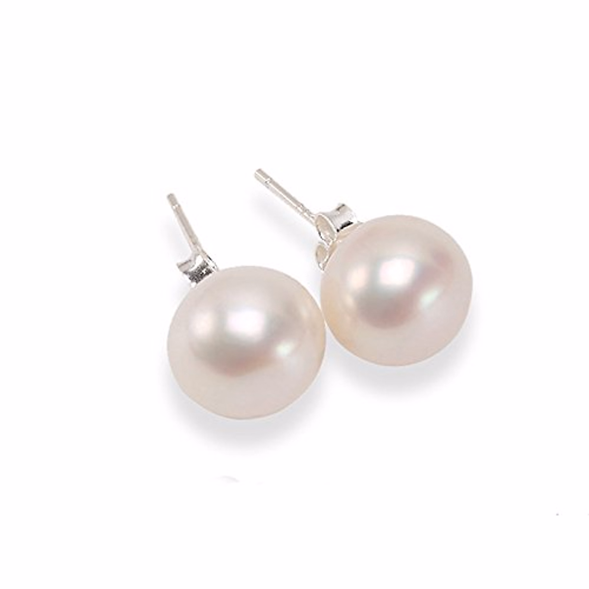 Womens Pearl 925 Sterling Silver Earrings Natural Button White Cultured Freshwater Pearl Stud Earrings AAA Quality