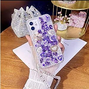 Threesee for Galaxy S9 Plus Bling Glitter Flowers Case,Luxury Crystal Rhinestone Pearl Cover Shiny Diamond Women Girls Kids Floristic Phone Case for Samsung Galaxy S9 Plus