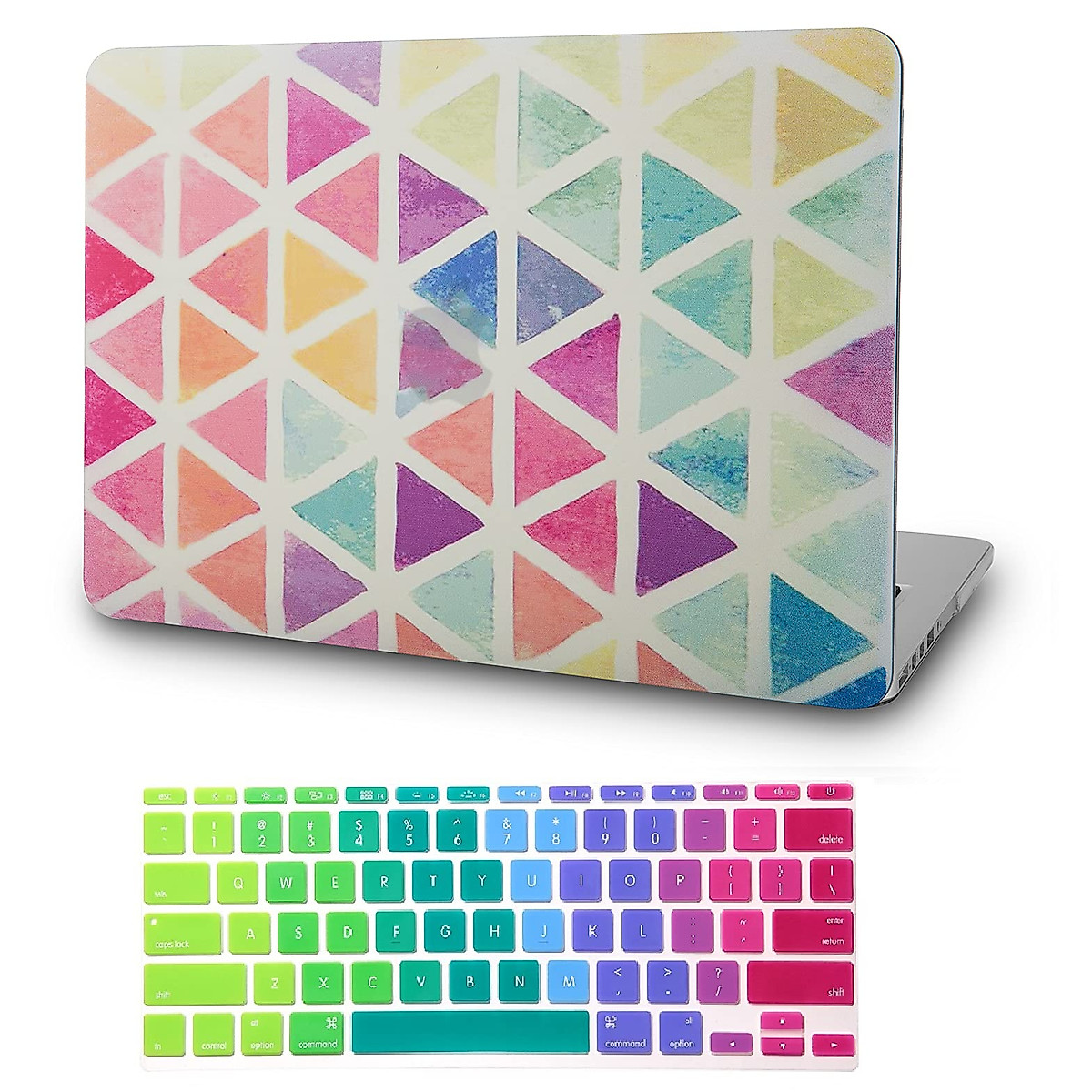 KECC Laptop Case for MacBook Air 13" w/ Keyboard Cover Plastic Hard Shell Case A1466/A1369 2 in 1 Bundle (Color Triangles)