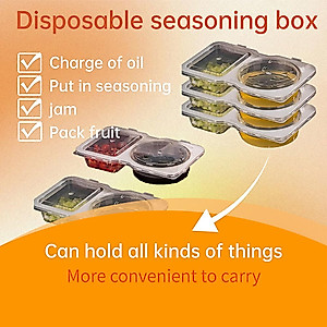 Double Compartment Condiment Containers with Lids, 5PcsPortable Reusable Sauce Container, Dual Compartment Containerfor for Condiment, Dip, Sauce, Sampling and Travel Snacks