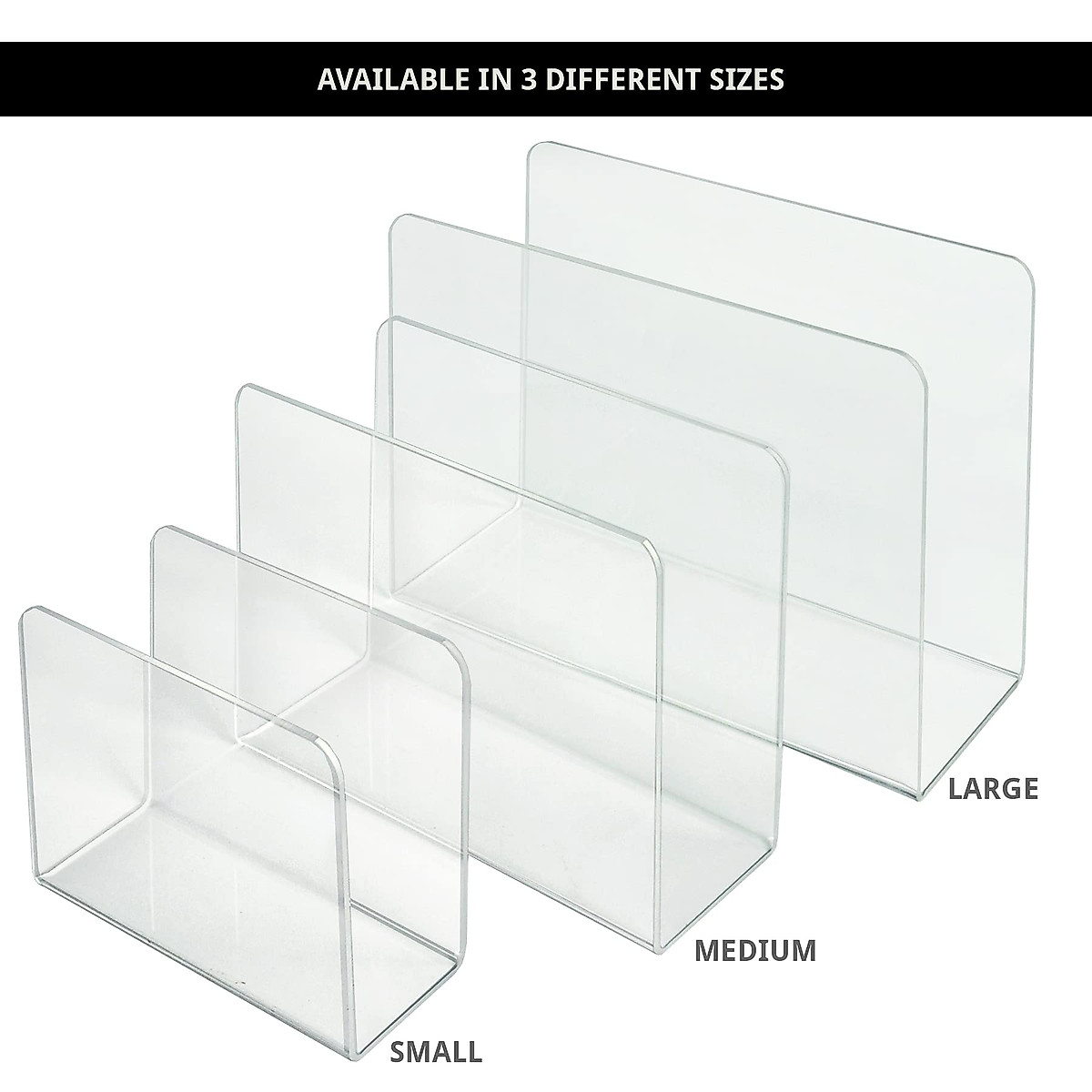 Azar Displays 255080 Small Standing File Holder/Sorter Desk Organizer, 4-Pack, Clear