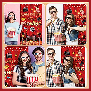 Movie Night Party Door Cover Sign Movie Theme Party Decorations Theater Movie Night Supplies Welcome Now Showing Movie Night Party Backdrop for Wedding Theater Birthday Accessory, 71 x 35.4 Inches