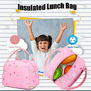 Jumpopack Unicorn Backpack for Girls School Backpack for Elementary Girls Backpack with Lunch Box Lightweight Water Resistance School Bag Preschool Kids Bookbag,Unicorn Cat