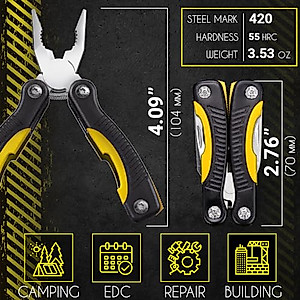 Mini Multitool Knife 12 in 1 - Small Pocket Multi Tool with Knife and Pliers - Best Small Utility Multi Purpose All in One Tools for Men Women - Best Gear Accessory for EDC Work Camping Hiking 2229