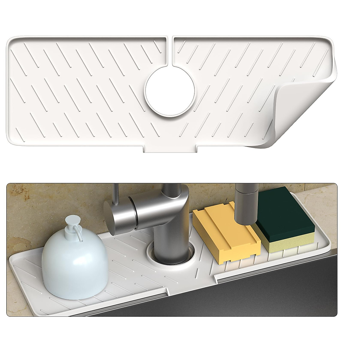 Silicone Faucet Splash Guard, Sink Protectors for Kitchen Sink, 17.71” x 5.9”, Sink Splash Guard Behind the Faucet, Keep Kitchen and Bathroom Sinks Dry,White