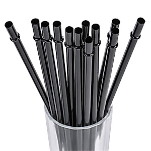DAKOUFISH 6 Inch 7 Inch 8 Inch 9 Inch 10 Inch 11 Inch Black Reusable Plastic Drinking Straws for 6oz-40oz Jars/Tumblers,Dishwasher safe,12Pcs With One Cleaning Brush (Black straws,Mix size)