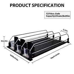 Ikaufen Drink Dispenser for Fridge, Self-Pushing Soda Rack Can Organizer for Refrigerator, Width Ajustable Beverage Pusher Glide, Beer Pop Can Water Bottle Storage(16.4inch, 3 Rows)