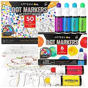 ARTEZA Kids Dot Markers and Activity Book, 6 Nontoxic Bingo Daubers