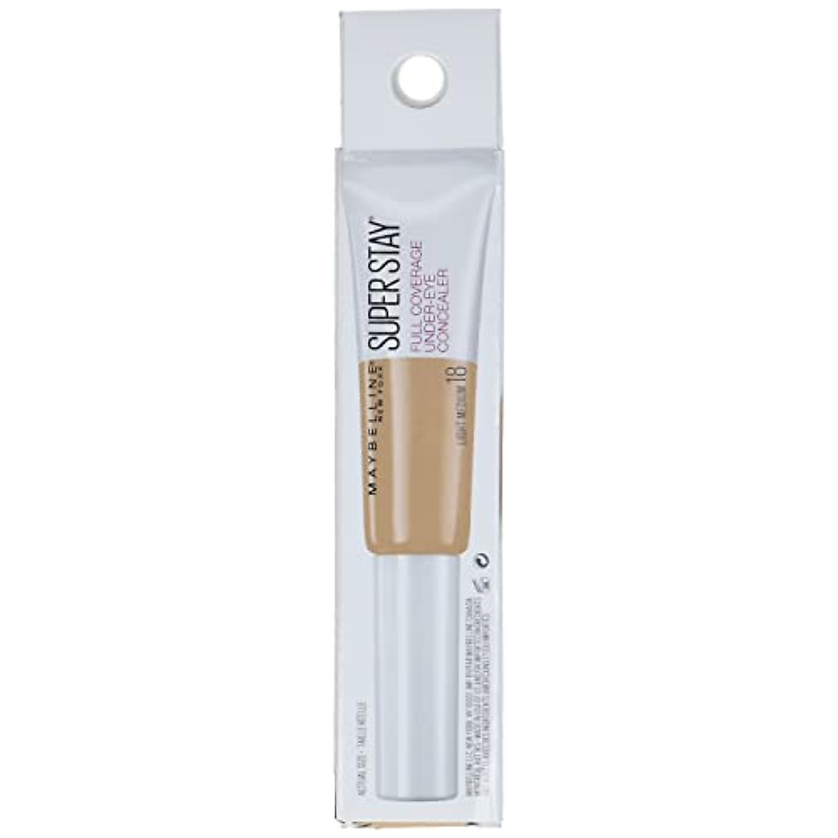 Maybelline New York Super Stay Super Stay Full Coverage, Brightening, Long Lasting, Under-eye Concealer Liquid Makeup For Up To 24H Wear, With Paddle Applicator, Light/Medium, 0.23 fl. oz.