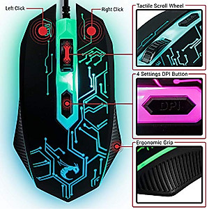 Gaming Keyboard and Mouse and Mouse pad and Gaming Headset, Wired LED RGB Backlight Bundle for PC Gamers and Xbox and PS4 Users - 4 in 1 Edition Hornet RX-250
