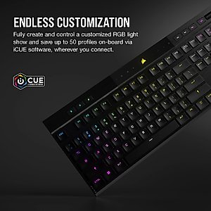 Corsair K100 AIR Wireless RGB Mechanical Gaming Keyboard - Ultra-Thin, Sub-1ms Slipstream , Low-Latency Bluetooth, Cherry MX Ultra Low Profile Keyswitches - NA Layout, QWERTY - Black