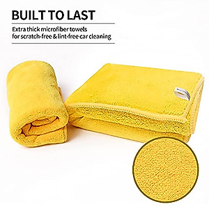 ECOREPUBLIC Extra Thick Microfiber Cleaning Cloth, 2 Pack, 16''x16'', Car Drying Towel for Cars Wash,Glass, Window, Microfiber Towels for Household, Ultra-Soft Plush Yellow