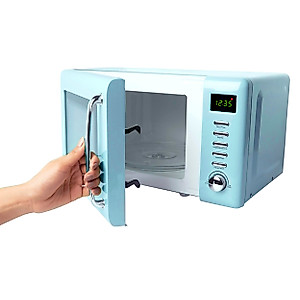 Haden Heritage 12 Cup Programmable Vintage Retro Home Coffee Maker Machine with Vintage Retro 0.7 Cu Ft 700W Countertop Microwave Oven, Blue