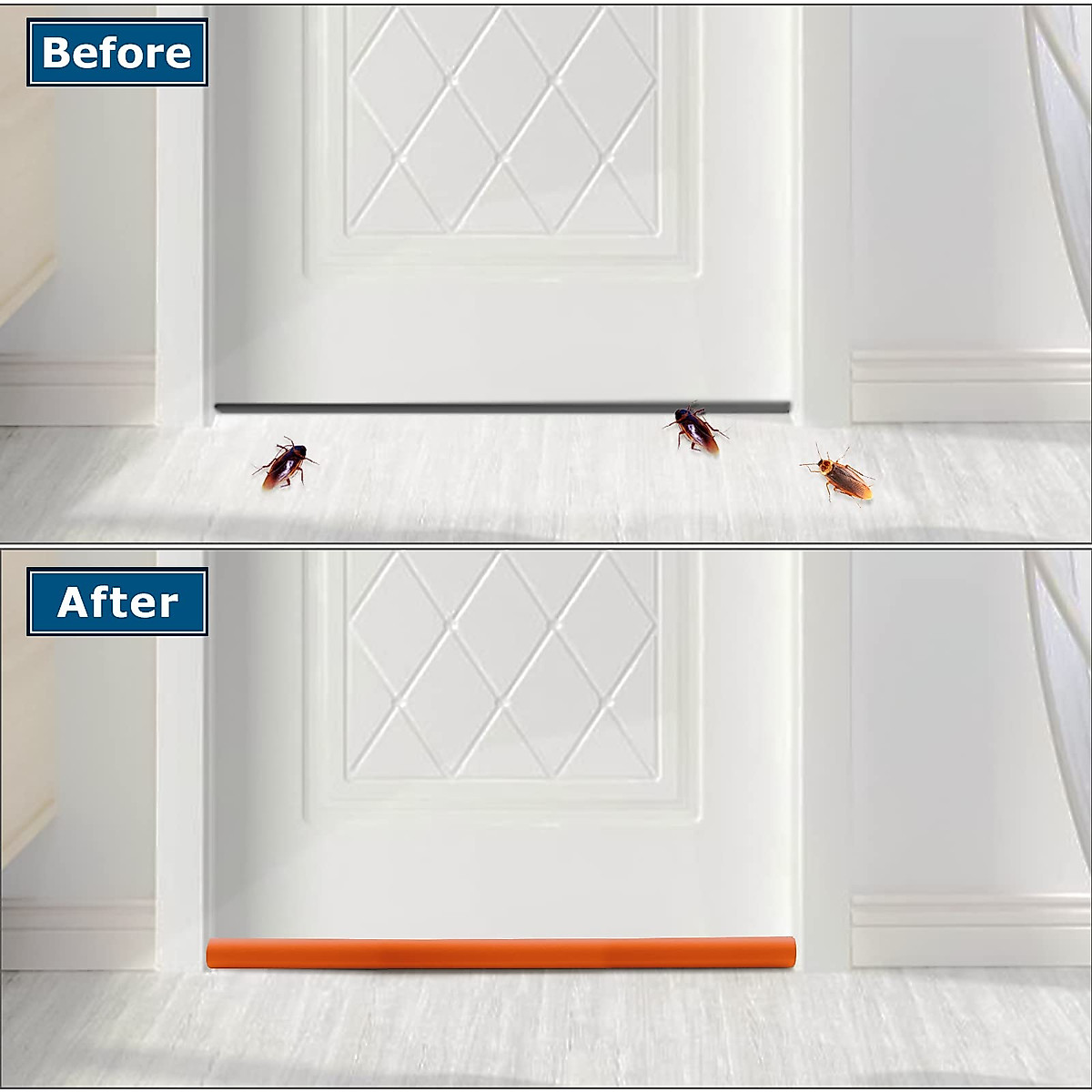 2PCS Under Door Draft Stopper,Twin Door Draft Blocker Weather Stripping Noise Cold Air Blocker Window,Washable,Dust Proof,Removable,Adjustable Door Sweeps 38"(Orange)