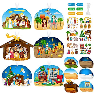 Funrous 36 Pack Make a Nativity Scene Christmas Nativity Craft Kits Nativity Scene Hanging Ornaments Religious Christian Craft Kits for Holy Night Christian Religious Party Supplies 6 Styles