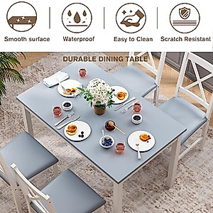 Alohappy Dining Room Table Set for 4, 5 Piece Kitchen Table Set Morden Wood Rectangle Breakfast Table and Chairs for Small Space (Blue)