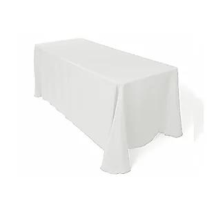 New Creations Fabric & Foam Inc, 90" Wide x 108" Long Rectangular SEAMLESS Polyester Poplin Tablecloth With Rounded Corners, White