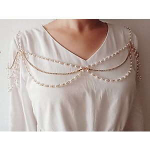 HLONGG Baidicheng Crystal Shoulder Chain Bridal Luxury Rhinestone Wedding Shawl Prom Shawl Party Beaded Shrug Gorgeous Body Chain, White,White