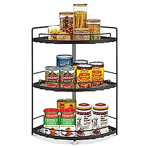 MASALUO 3-Tier Spice Rack for Countertops, Kitchen Countertop Corner Storage Organizer Seasoning Storage Shelf, Black