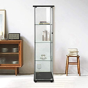 FANYUSHOW Glass-Door Cabinet, 4-Shelf Curio Cabinet,Glass Display Shelf,Glass Display Cabinet,Black