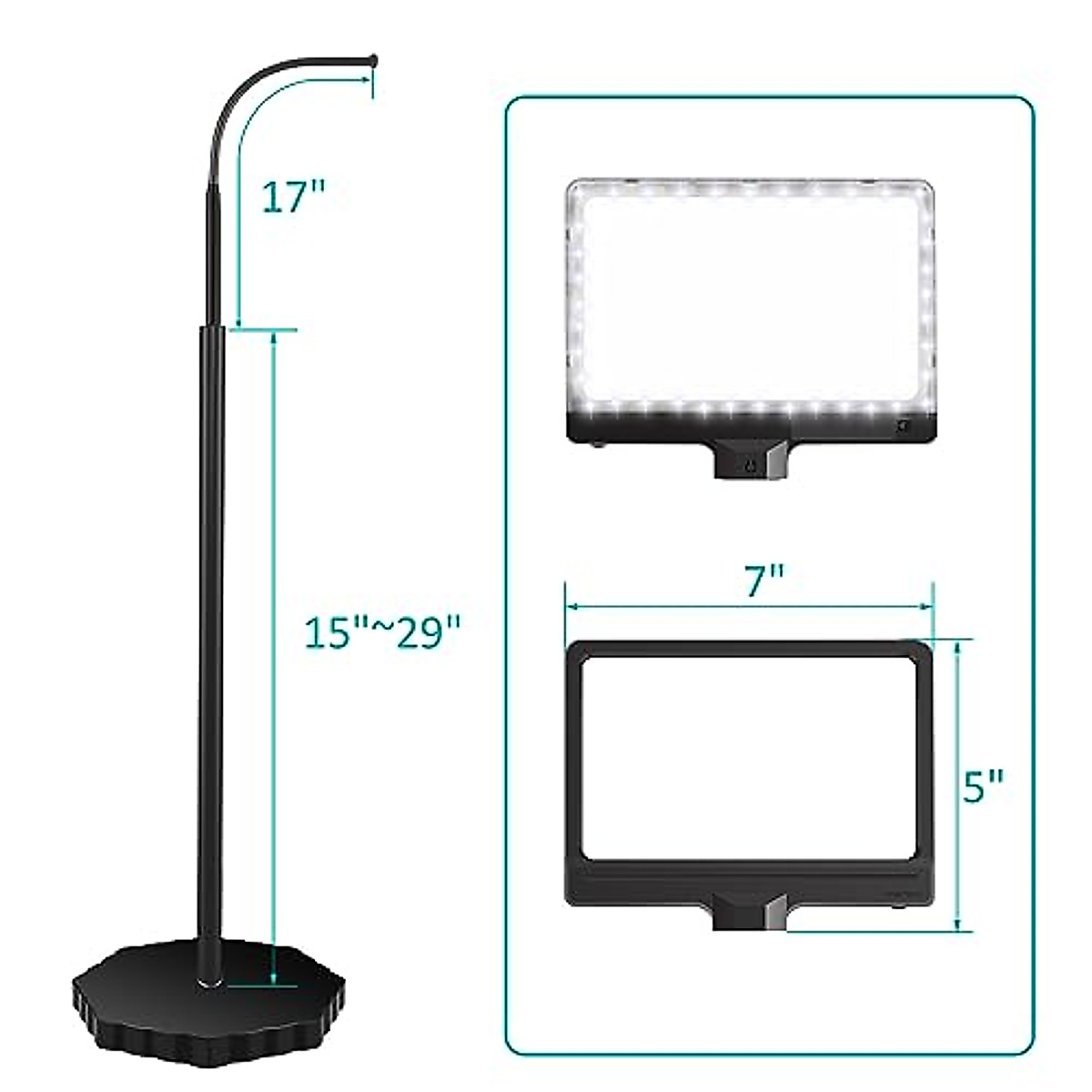 5X Floor Magnifying Glass with Light and Stand, 36 LED Dimmable Floor Magnifying Lamp, 3-in-1 Adjustable Lighted Magnifier for Reading, Sewing, Crafts, Close Work etc