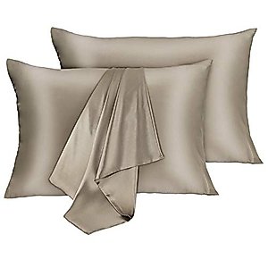 Kinself Silk Pillowcase for Hair and Skin, 2 Pack 100% Both Side Mulberry Silk Bed Pillowcase with Hidden Zipper, Silk Pillow Cover 19 Momme, Soft Breathable Smooth, Silk King Pillow Case (Coffee)