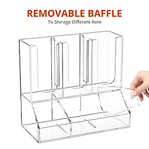 Richboom Cup and Lid Organizer, 6 Compartments with 2 Removable Dividers Coffee Station Countertop Cup Dispenser Condiment Organizer Accessories Caddy for Breakroom, Office, Home - Clear