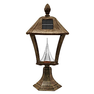 Gama Sonic GS-106FPW-WB Baytown Lamp, Outdoor Solar Light, Pole Pier & Wall Mount Kits, Warm & Bright White LED, Weathered Bronze