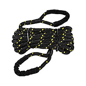 SGT KNOTS Vehicle Recovery Rope - Heavy Duty, Double Braided Nylon with Spliced Eye Loops for Emergency Towing Strap (1/2" x 20ft, Black w YellowFleck)