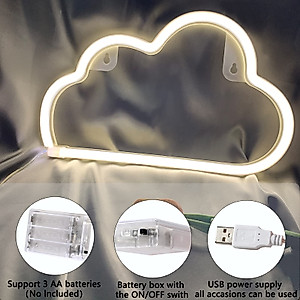 Cloud Neon Signs, LED Light for Wall Decor, Battery or USB Powered Sign Shaped Decoration Lights Bedroom Aesthetic Teen Girl Kid Room Christmas Birthday Wedding Party White