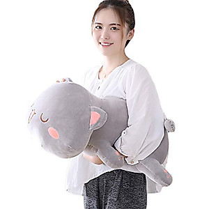 Jensquaify Cat Stuffed Animals, Soft Cat Plush Pillow Kitten Stuffed Animal Toy Gifts for Kids (Grey Round Eyes, 19.6")